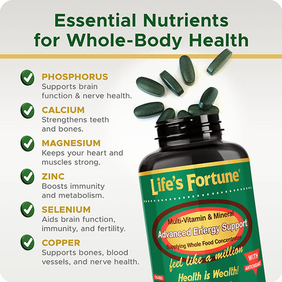 Whole Food Multivitamin & Mineral, Advanced Energy Support Supplement ...